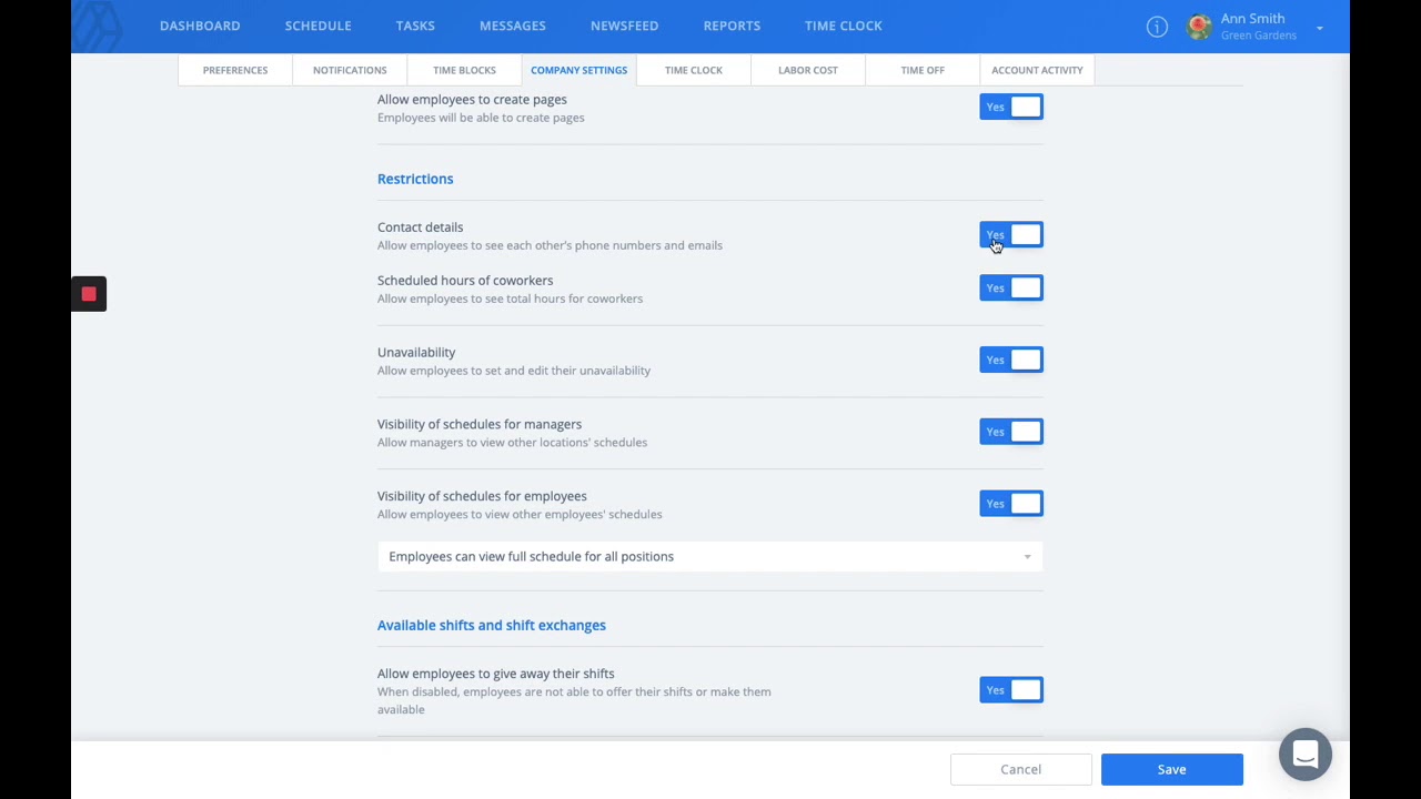 Settings: Company Settings (Admins)
