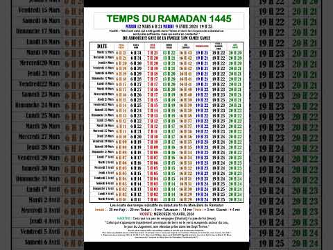 Calendrier Ramadan 2024