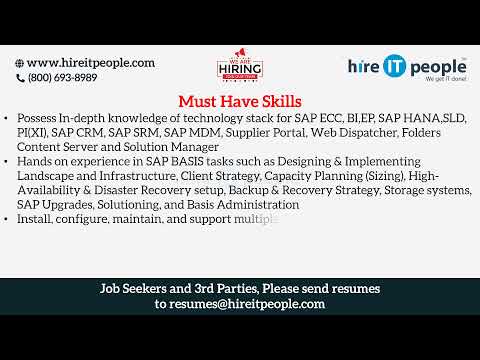 SAP Basis Administration Jobs | SAP HANA Basis/DBA Jobs | Houston, TX | Job ID: 32711 |