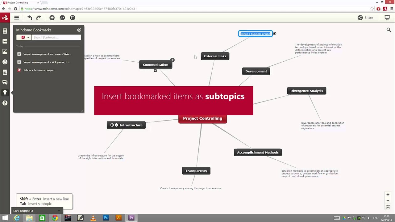How to use Mindomo Bookmarks