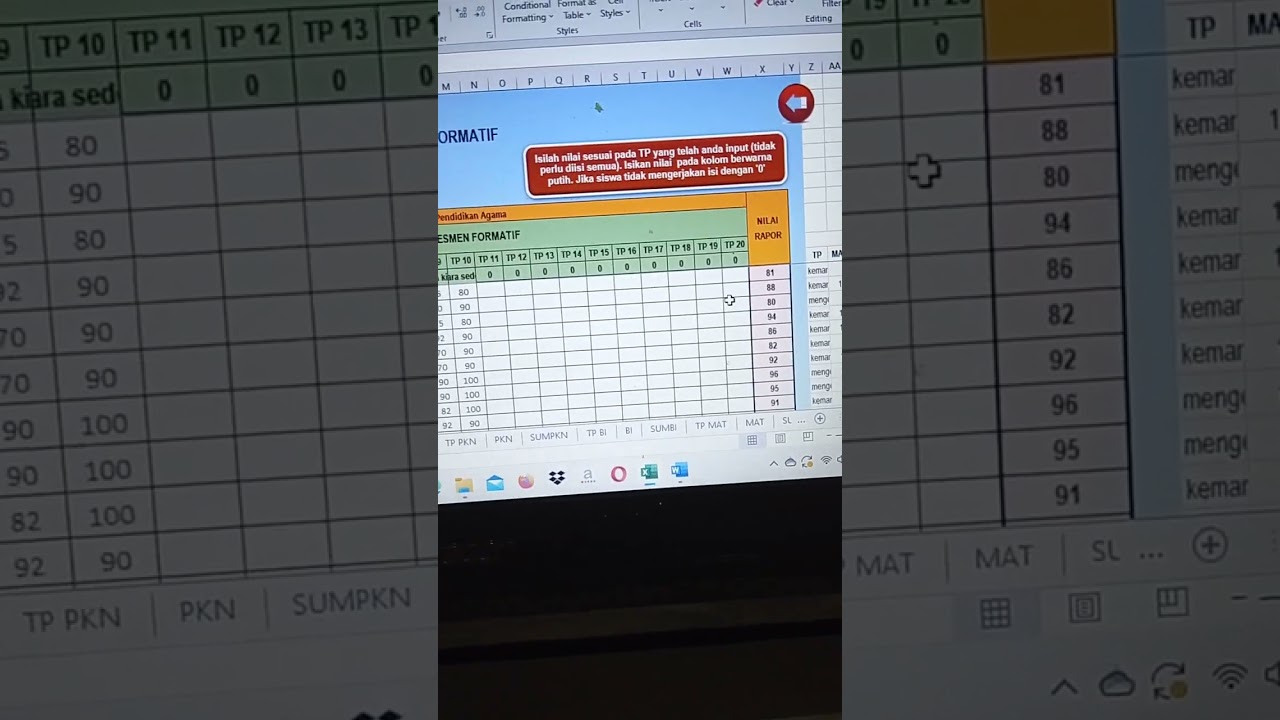TP Values, namely TP1, TP2, and so on, are filled in according to the student's results every day...