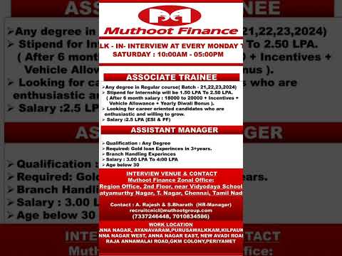 Jobs in chennai / Muthoot finance / All chennai areas / Dec 2024 #job #chennai #jobsearch