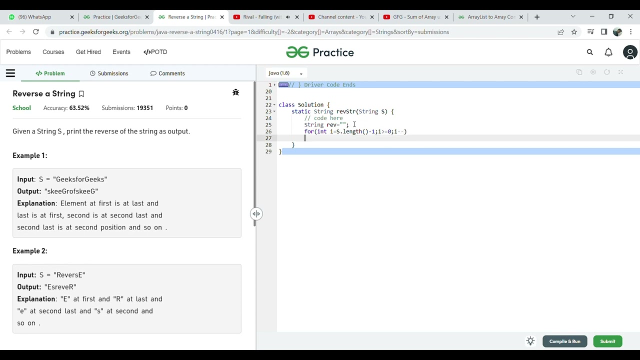 GFG - Reverse a String  using java