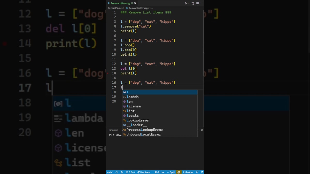 Remove Items From List in Python! #shorts #coding #ai #python #programming #computerscience