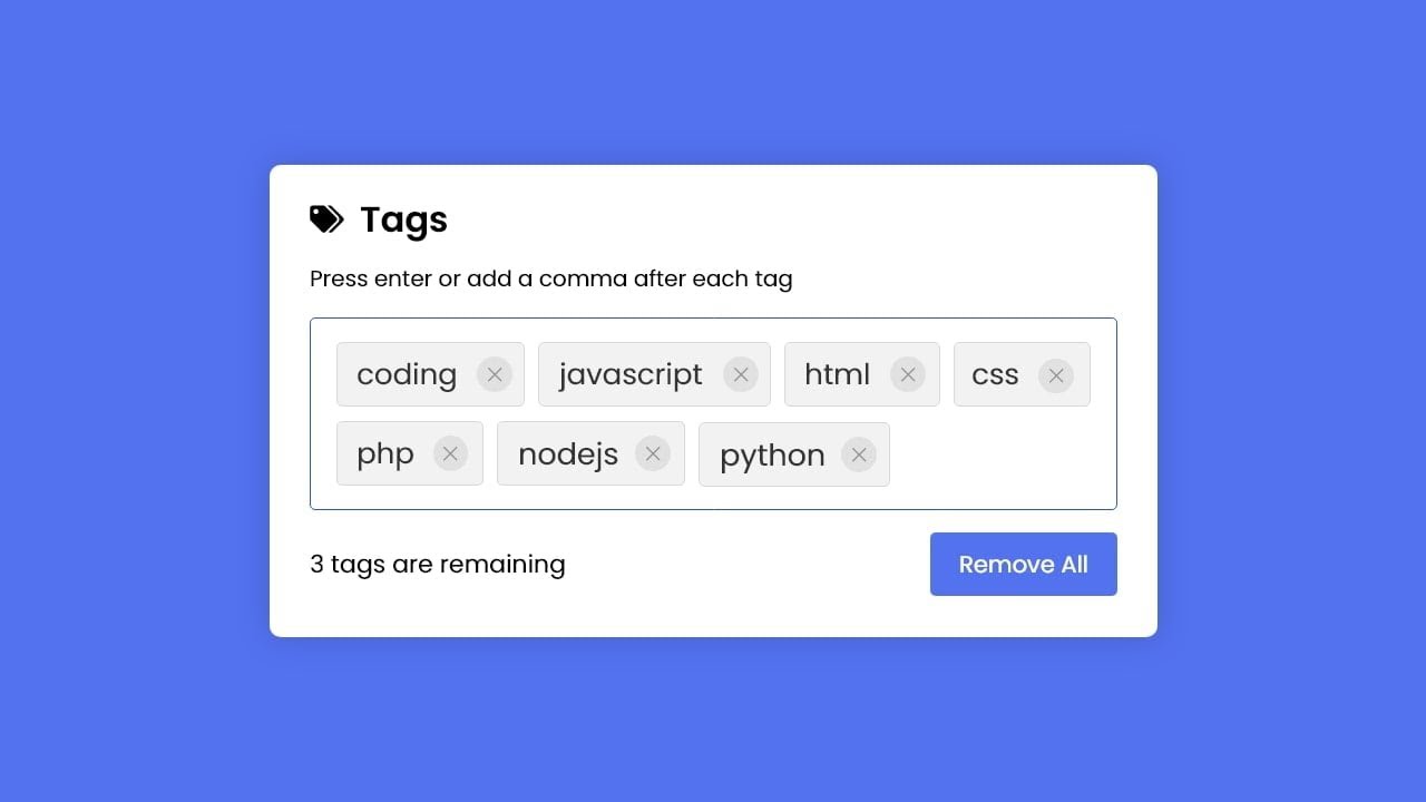 Add Tags Input Box in HTML CSS & JavaScript  Free source code