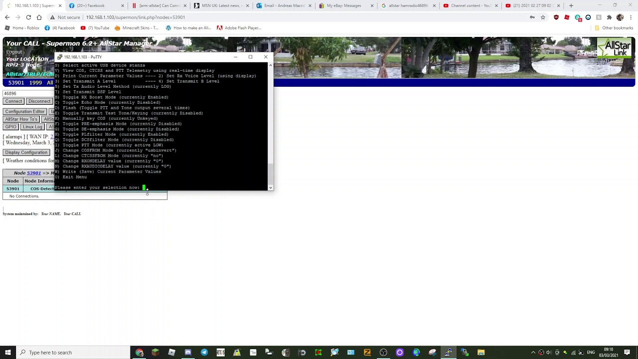 ALLSTAR node -How to test audio levels using putty