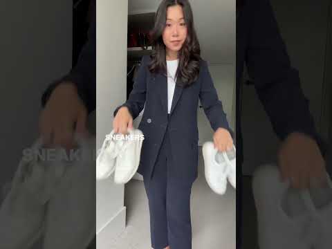 grwm for work - styling a navy suit with white sneakers 👟 #workwear #smartcasual