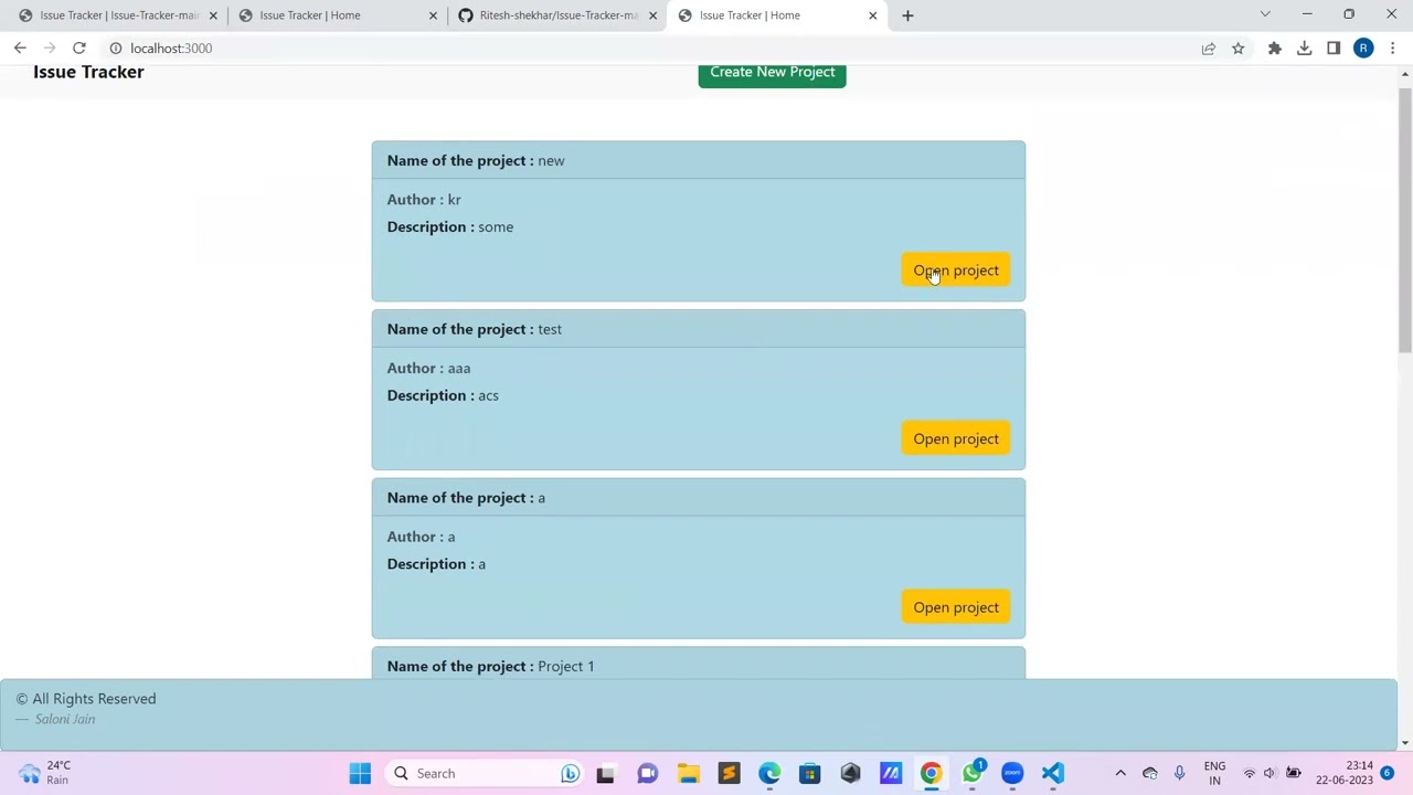 Issue Tracker Project using Nodejs For COding Ninjas..