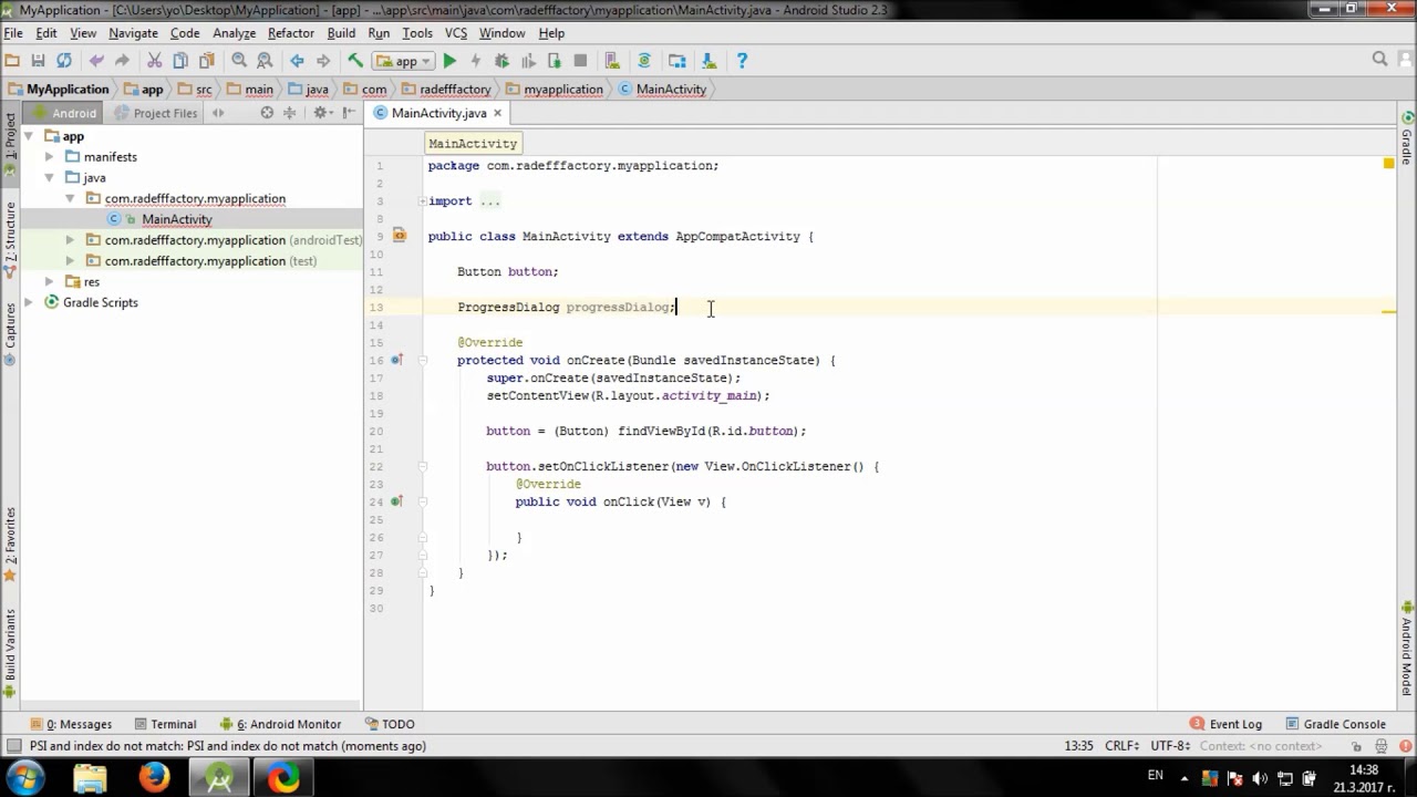 Creating simple ProgressDialog in Android Studio