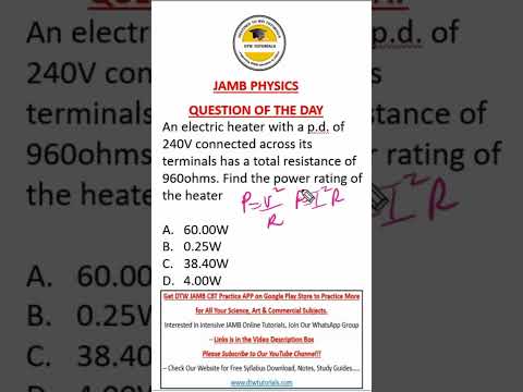 Power Rating - JAMB Physics Question of the Day #dtwtutorials #jamb #jamb2025 #jamb2025preparation