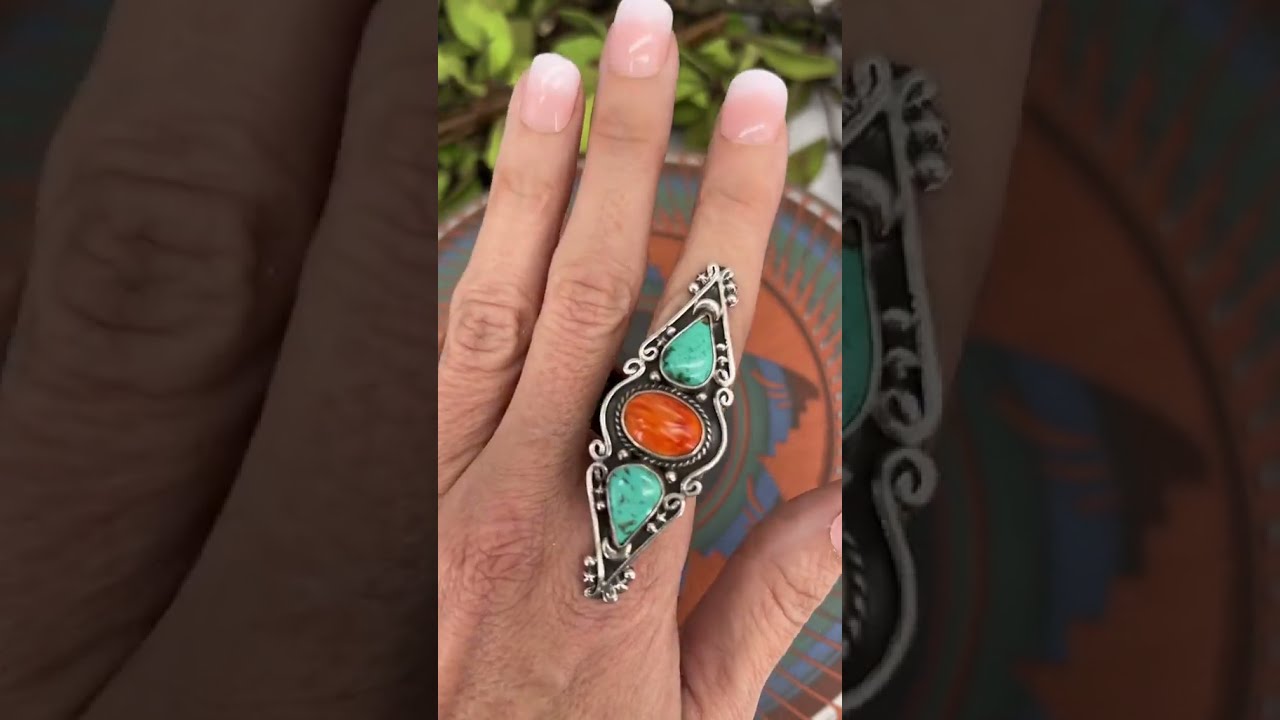 Turquoise and Spiny Oyster Shell statement ring