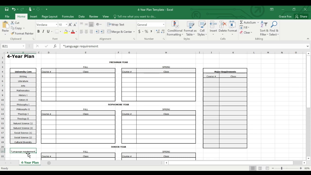 4 Year plan template