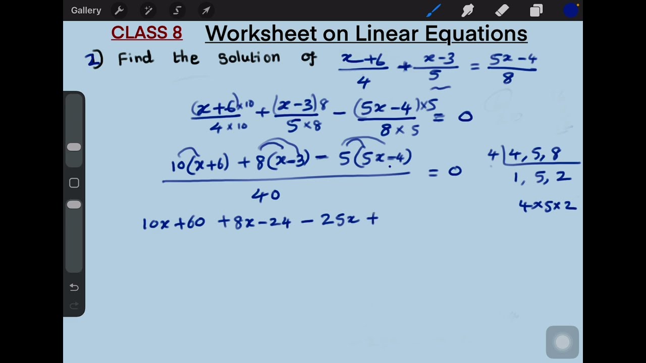 Extra problems on Linear Equations or worksheet on linear equations Class 8 