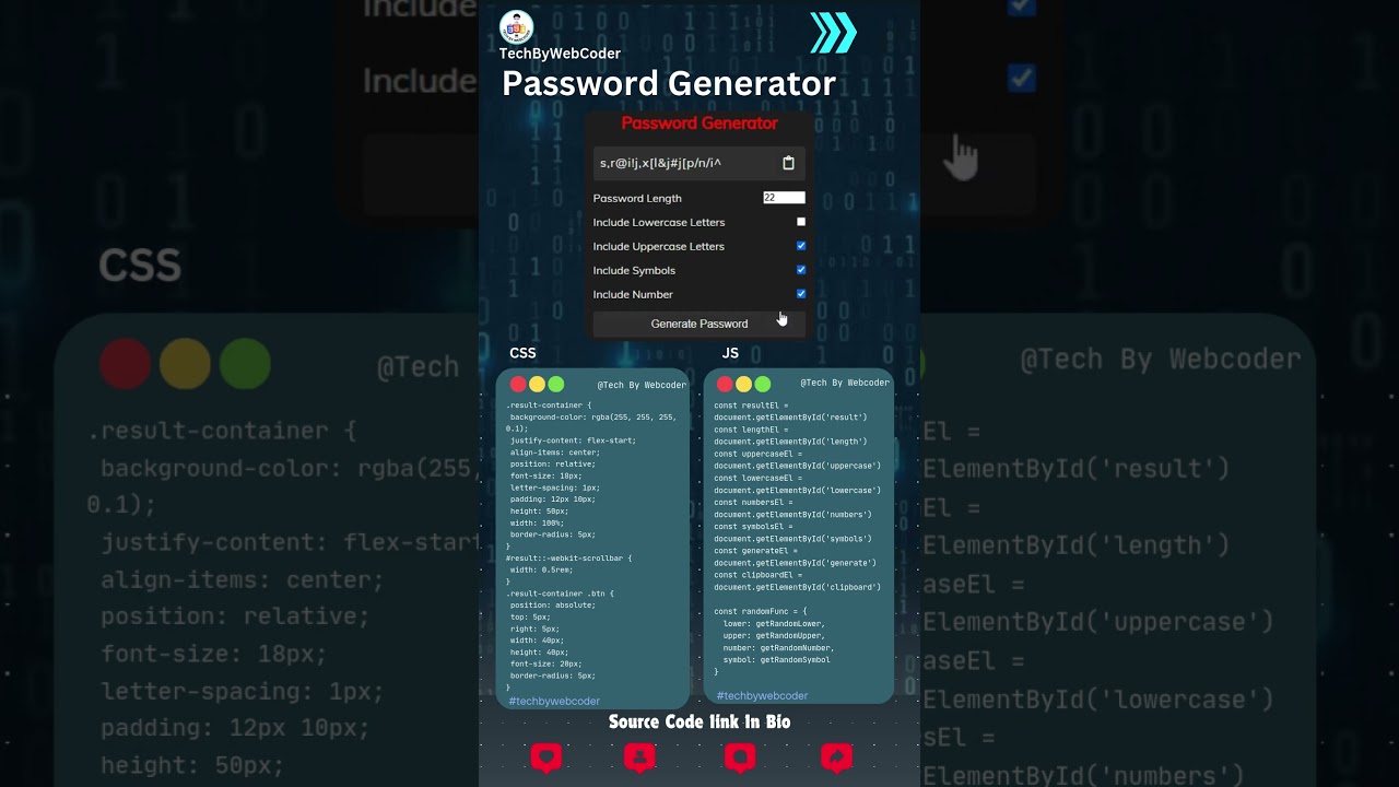 Password Generator Using Html,Css And Javascript|| Source Code Link In Description #techbywebcoder