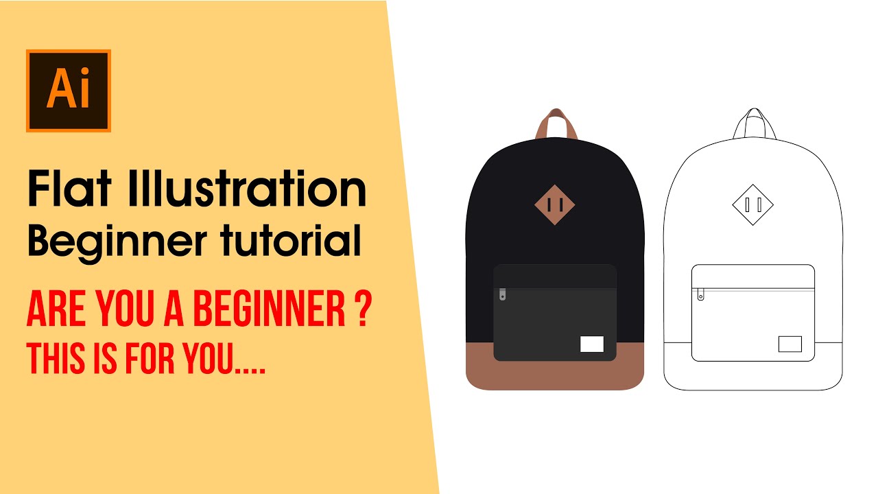 #1 Flat illustration Adobe Illustrator CC2020 Beginner Tutorial | Herschel Backpack