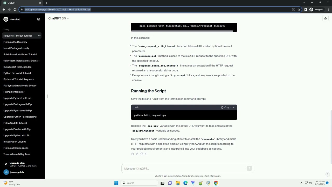 pip install requests timeout