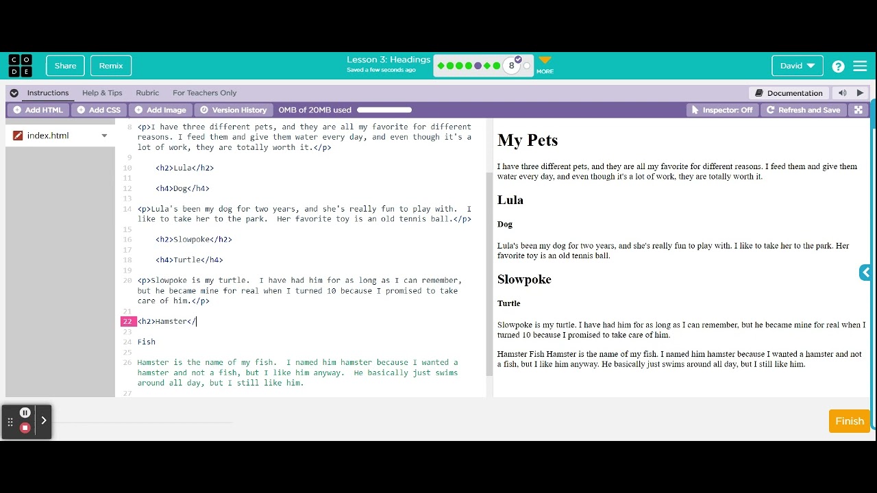 Unit 2: Lesson 3 - Headings | Web Development ('22-'23) - Code.org