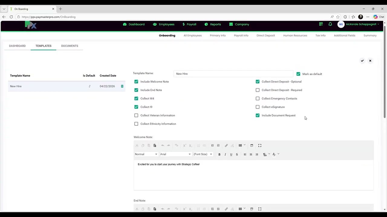 PPX - How to Setup Onboarding Template