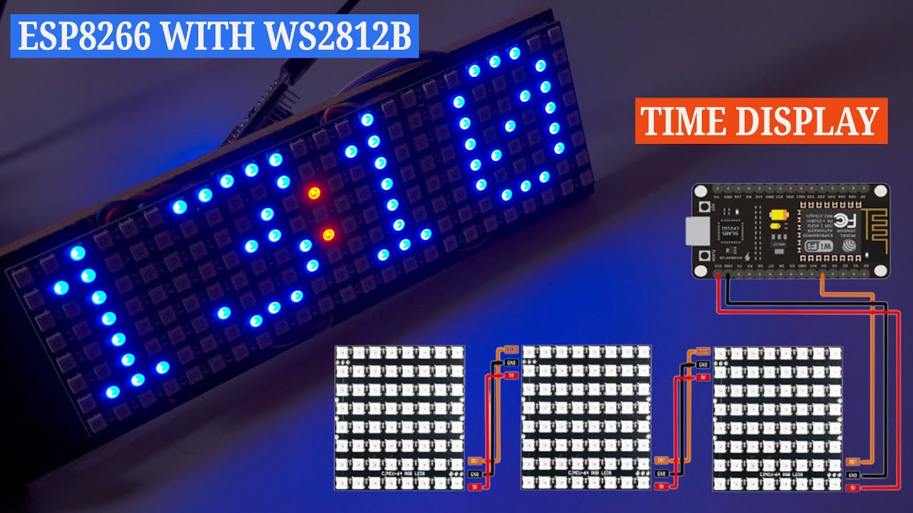 Create a Digital Clock with ESP8266 and WS2812B LED Panels!