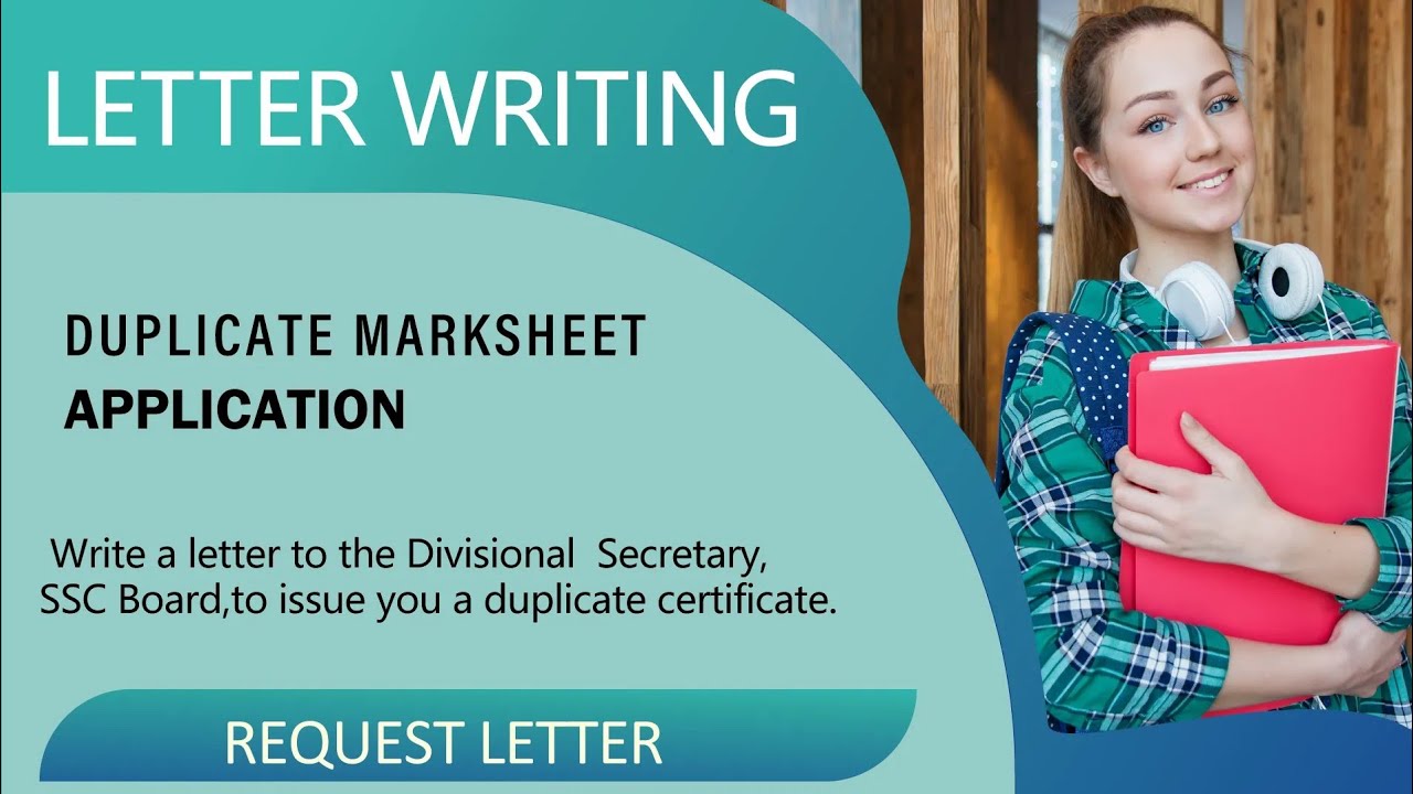 Duplicate Marksheet Application | Application for Duplicate Marksheet in English| Request letter