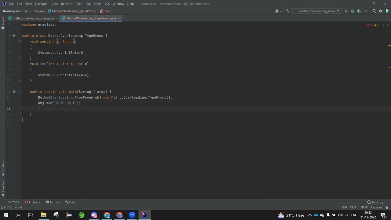 Method Overloading with Type Promotion || Java Session || CodeTav Management