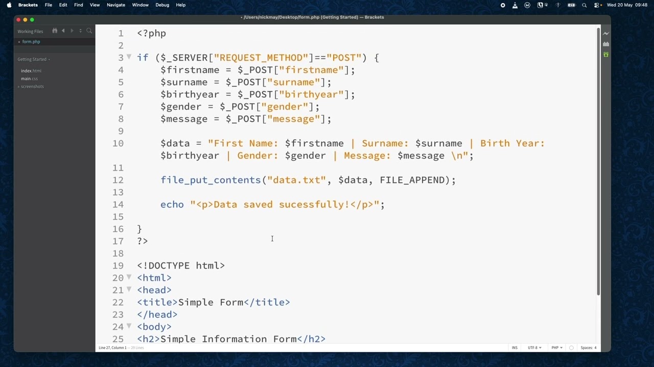Simple Input Form in PHP and HTML