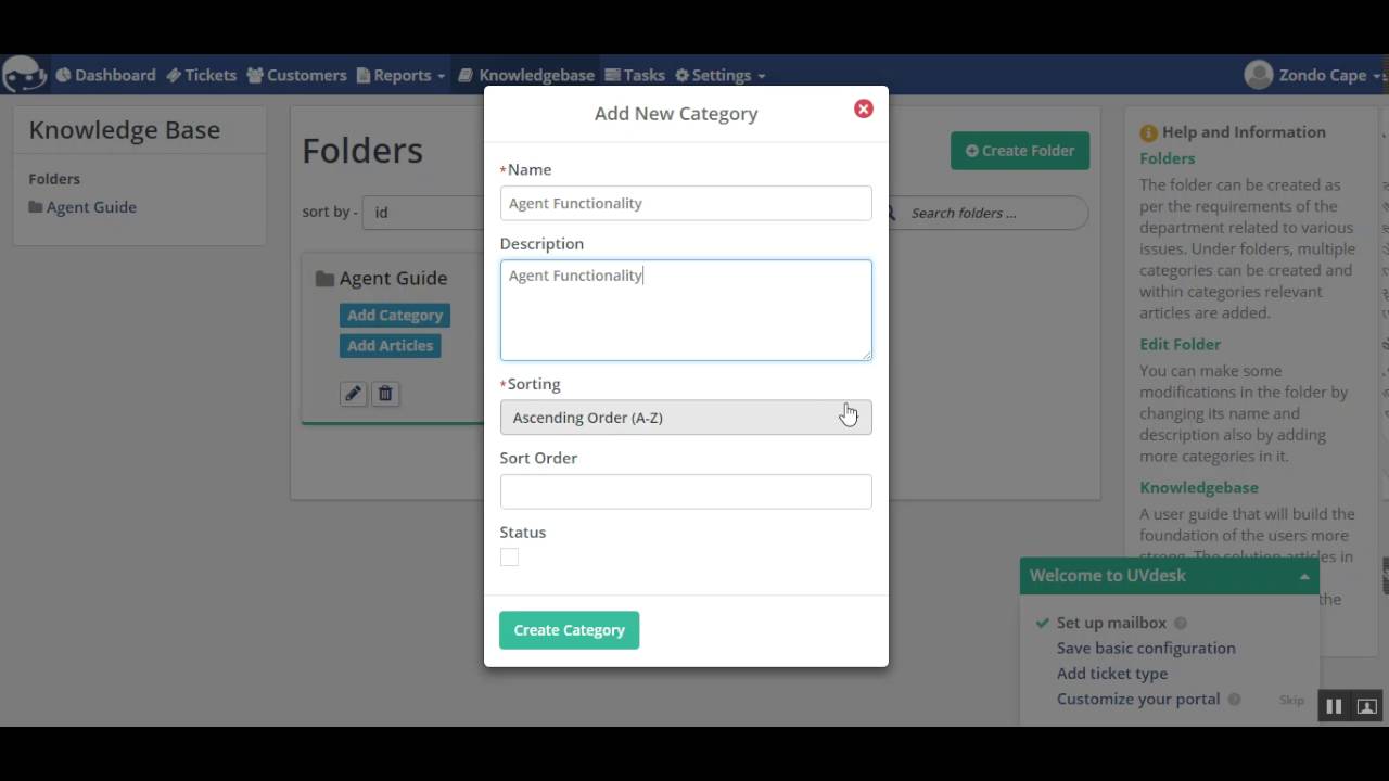 Creating Folders in the Knowledgebase