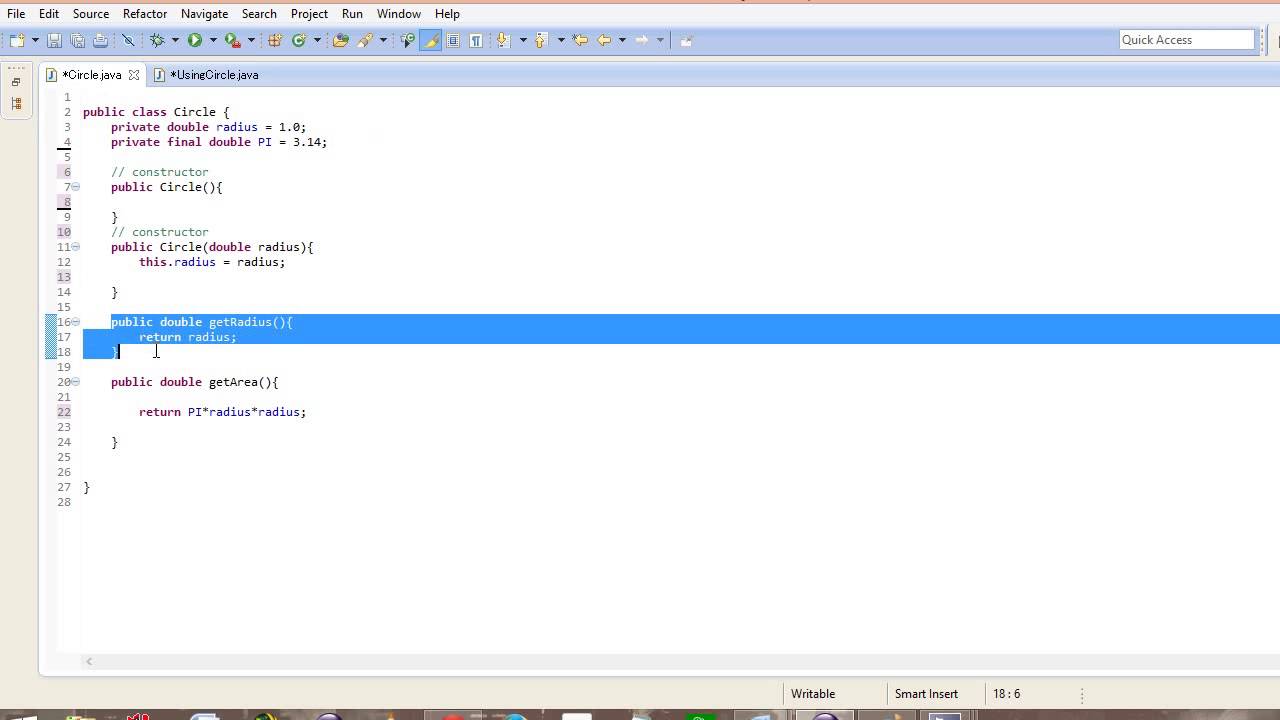 Circle java class example