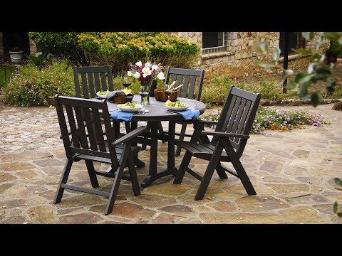 POLYWOOD® Vineyard 5-Piece Nautical Trestle Folding Dining Set in Vintage Finish - PWS348-1-V