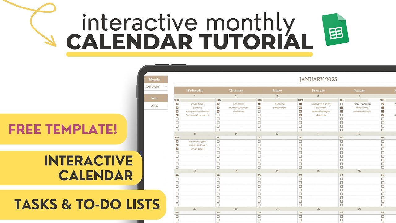 How to Create a Task Planner Spreadsheet - To-do List Google Sheets Tutorial - Monthly Calendar