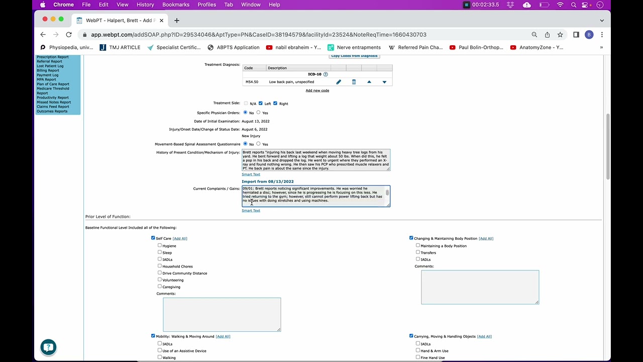 Documenting a Physical Therapy Progress Note