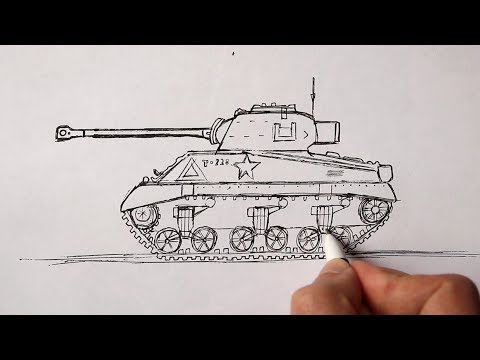 How to draw a Sherman Tank step by step