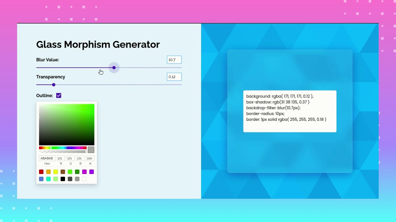 Glassmorphsim CSS Generator | Built for Hackathon Powered by Vercel