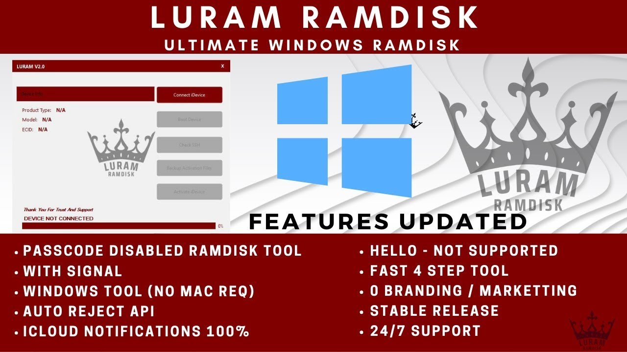 LURam Windows RAMDISK for Passcode Disabled Devices IOS 15 - NO NEED MAC - 2022