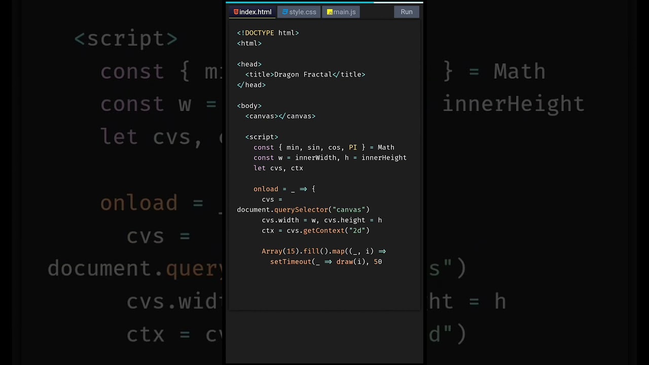 Create Dragon Fractal Using HTML Canvas🚀 | HTML5 Canvas Tutorials #shorts #coding #JavaScript