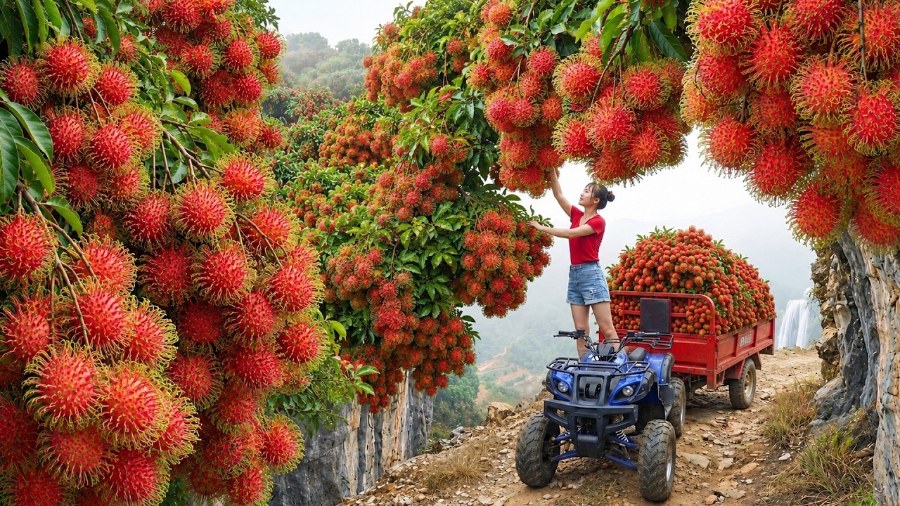 Harvesting 1000kg of Rambutan From The Forest & Go To The Market | Tropical Fruits Sell Very Well
