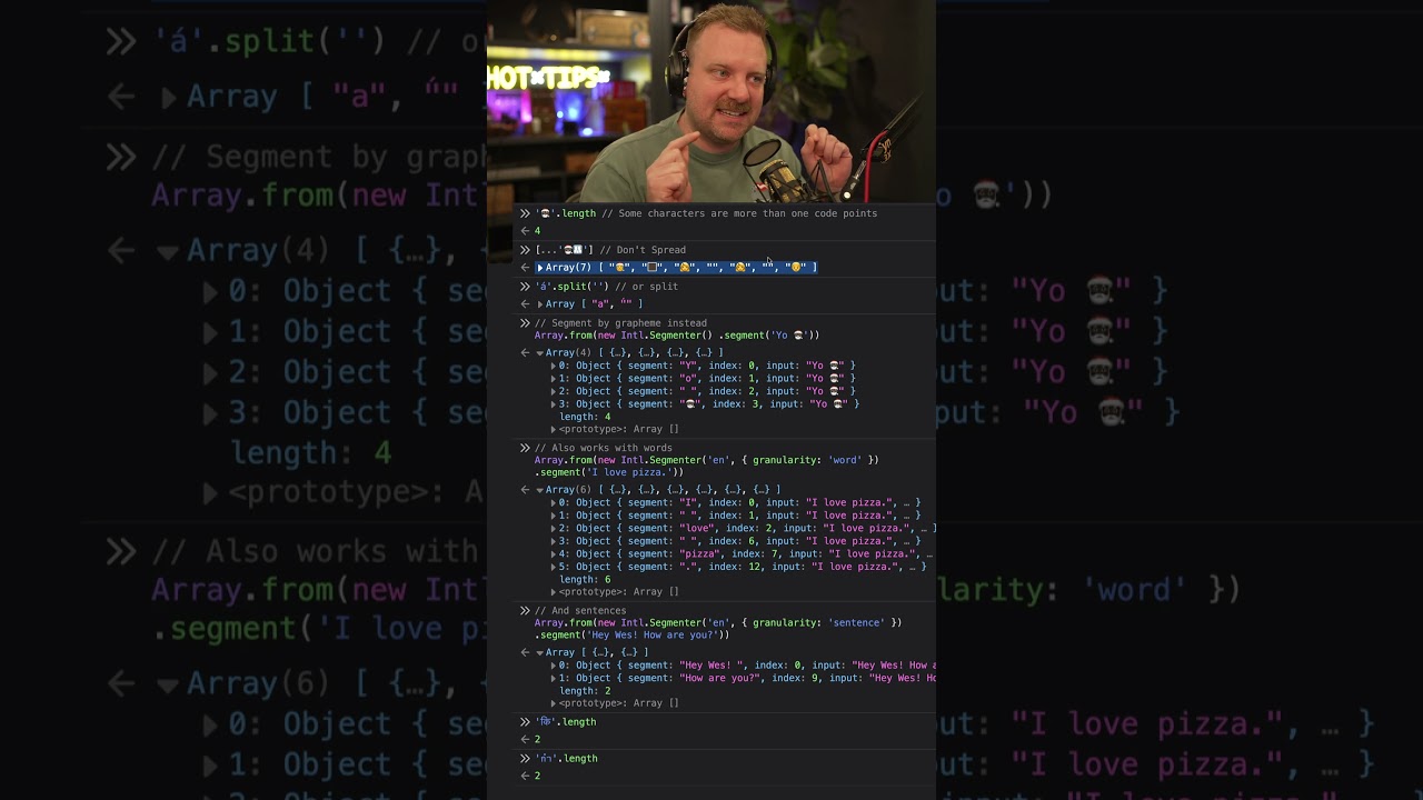 Don't [...spread] or .split() your strings!