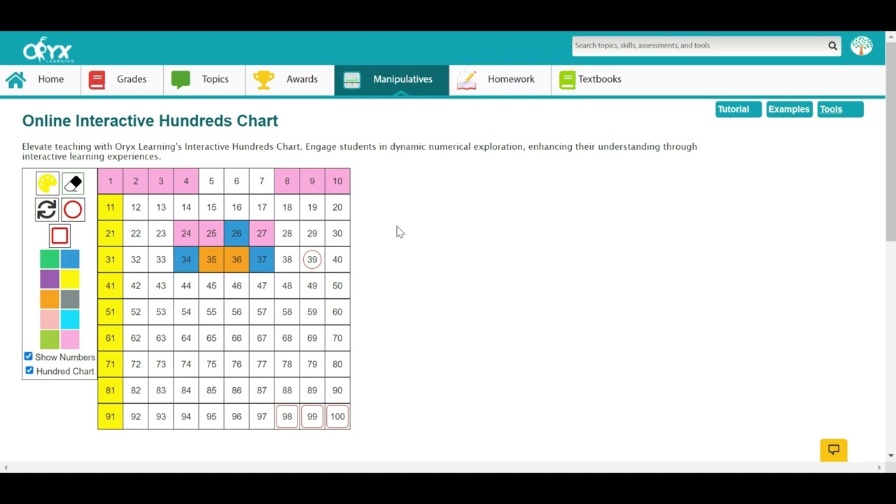 Oryx Learning Math Manipulatives - Interactive Hundreds Chart