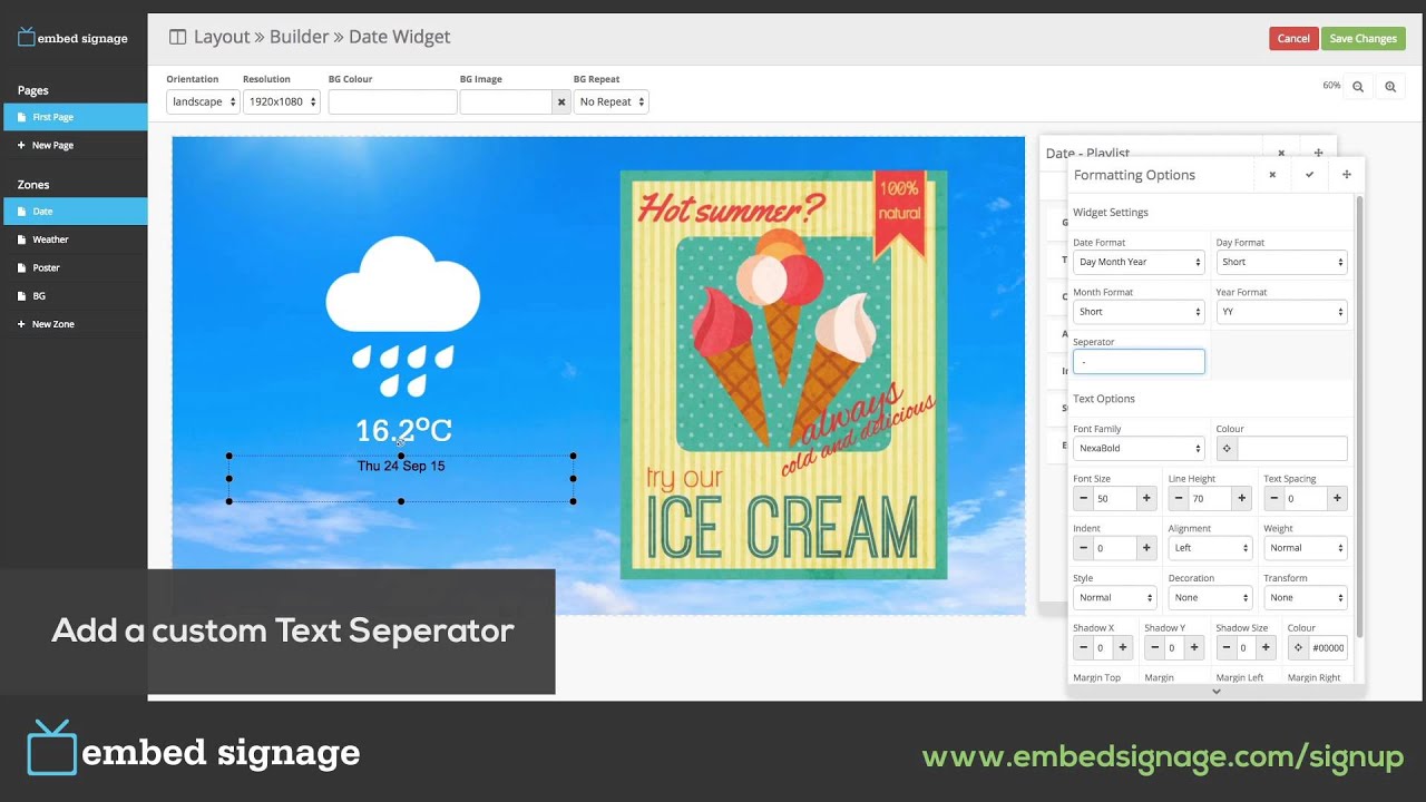 embedsignage.com Tutorial: Date Widget