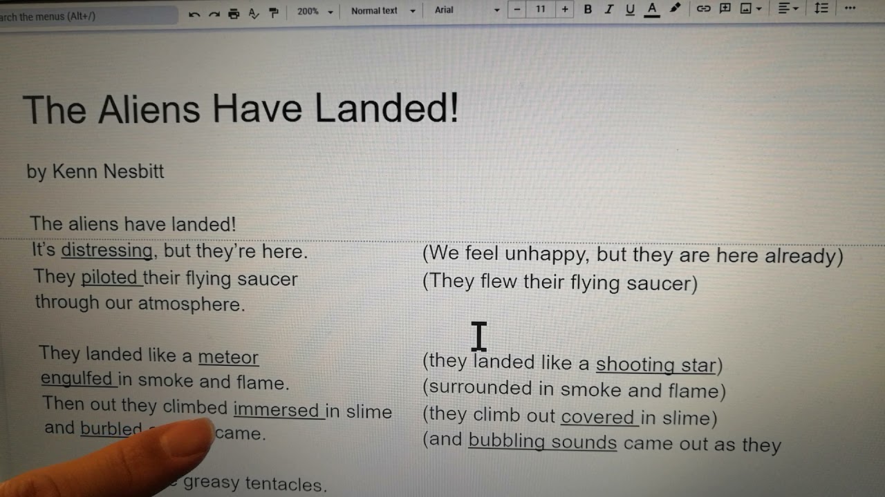 The Aliens Have Landed! by Kenn Nesbitt, year 3 English solo verse speaking