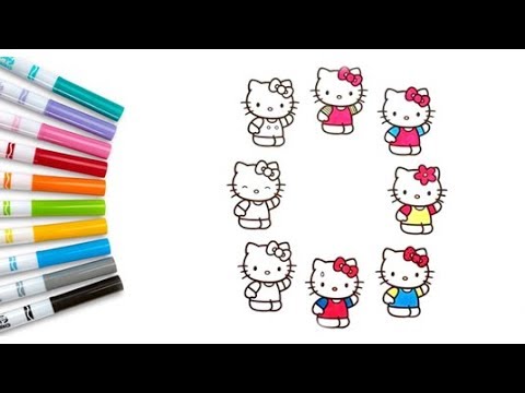 Coloring 8 Hello Kitty Pictures Cute Hello Kitty Coloring Book Pages For Kids With Colored Markers