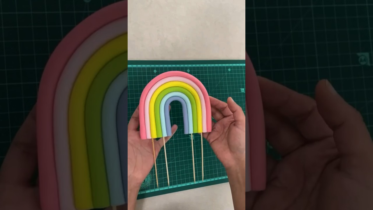 Fondant rainbow cake topper..How to make rainbow theme fondant cake. #birthdaycaketopper #cake