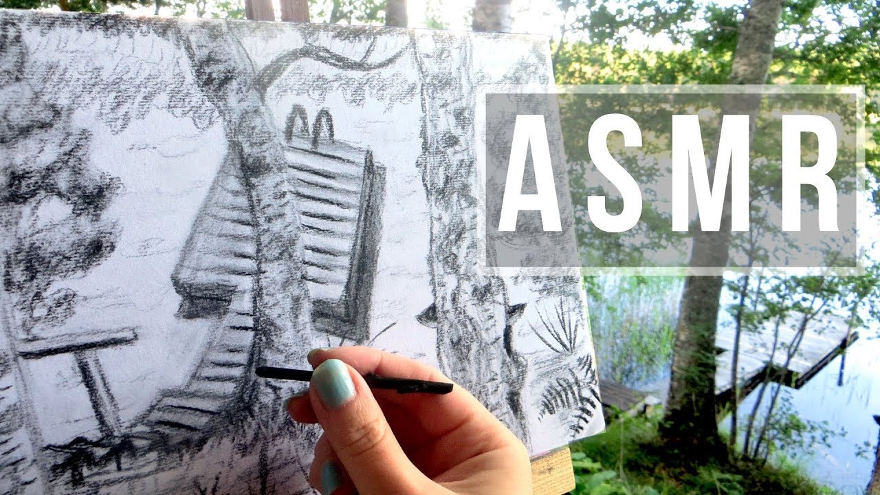 ASMR Charcoal Sketching in Nature - No Talking