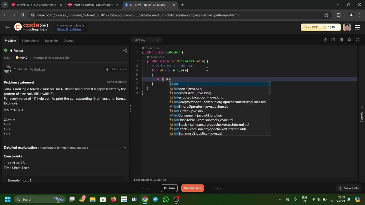 Strivers A2Z DSA Sheet Problems Pattern Series Problem 1 in Java