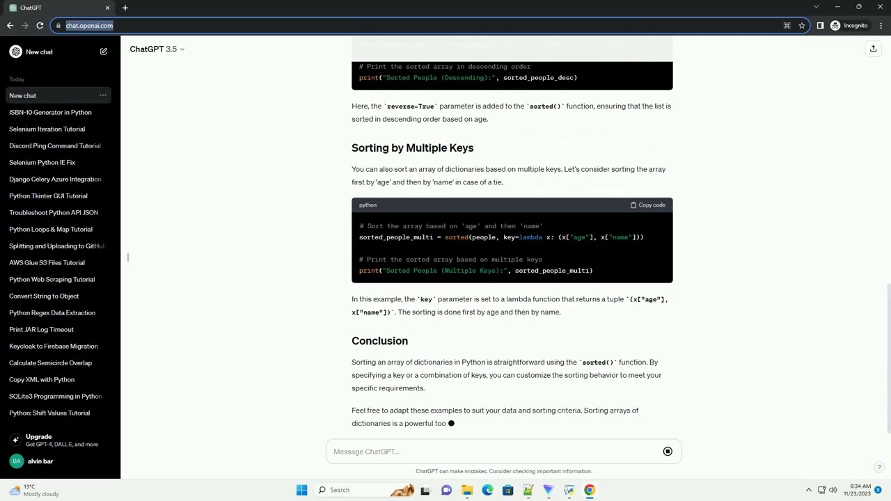How to sort array based dictionary in Python