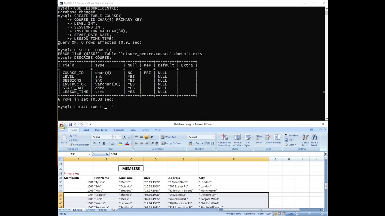 Creating a database with tables using MySQL command line client