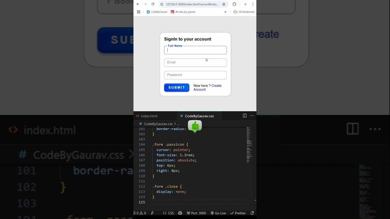 🔐 Simple Sign In Form UI using HTML & CSS #webdevelopment #coding #htmlcss #shorts