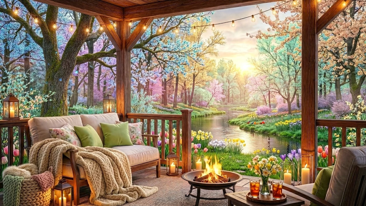 Soft Spring Morning ☀️ Cozy Cabin by the River | Relaxing Piano Ambience