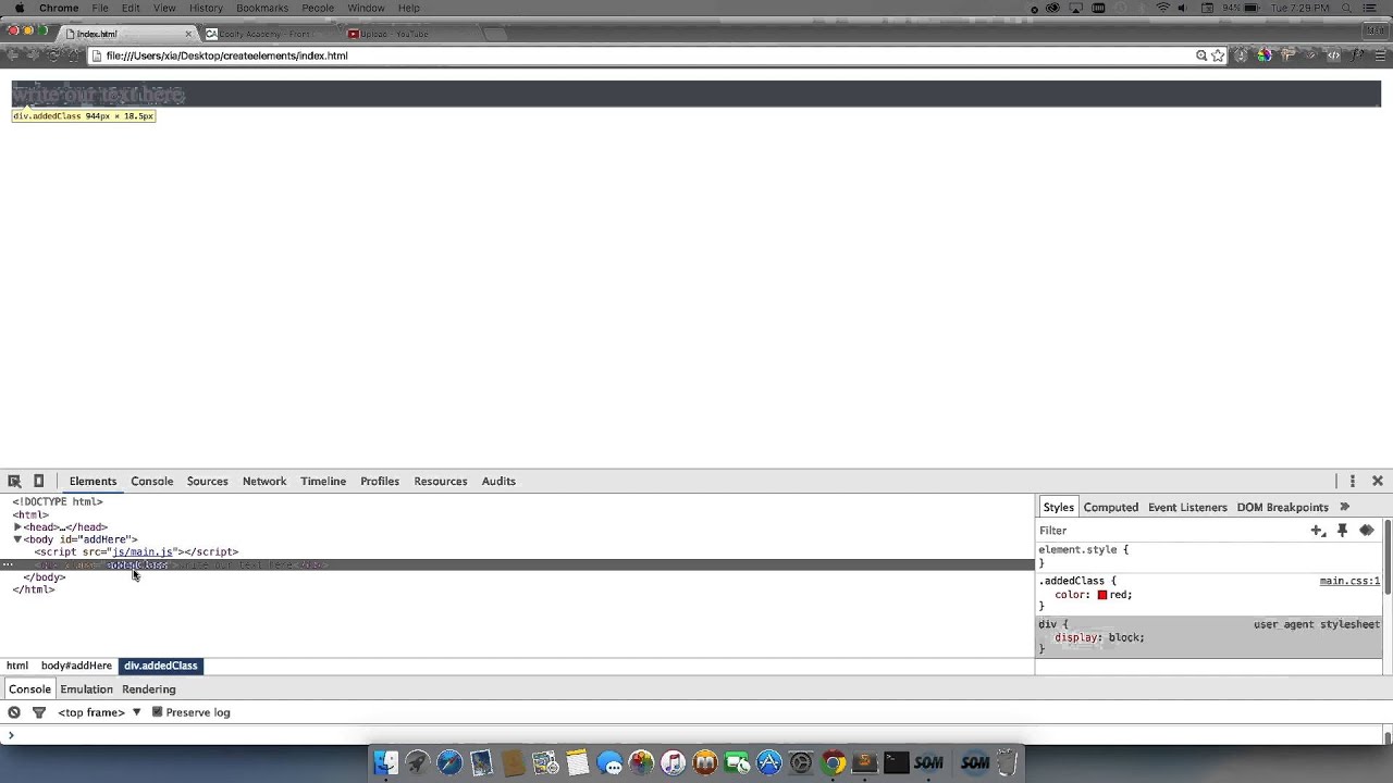 Add a class to the newly created div using JavaScript